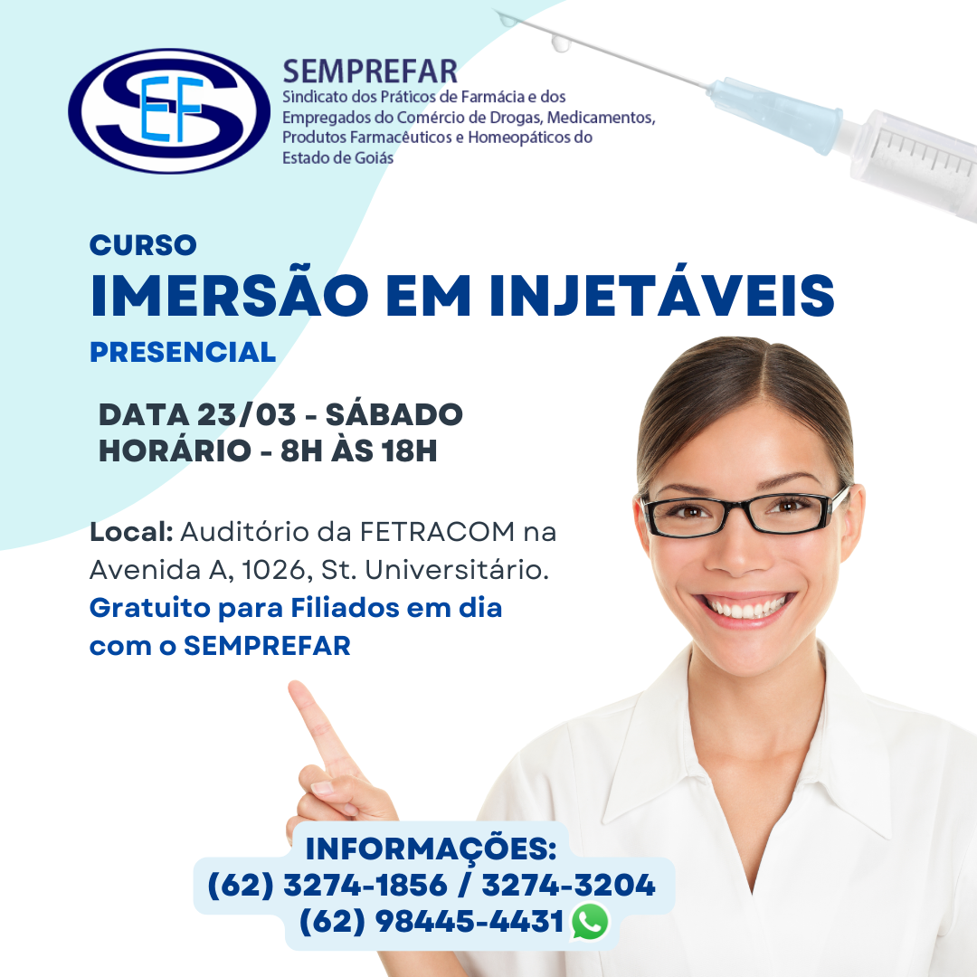 Curso de Injetáveis GRATUITO do SEMPREFAR para filiados. - FETRACOM